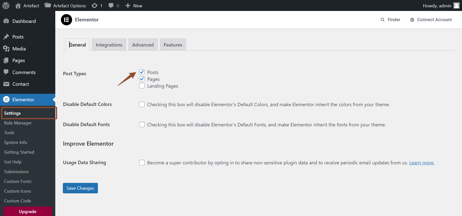Create Post Item – Artefact Theme Documentation