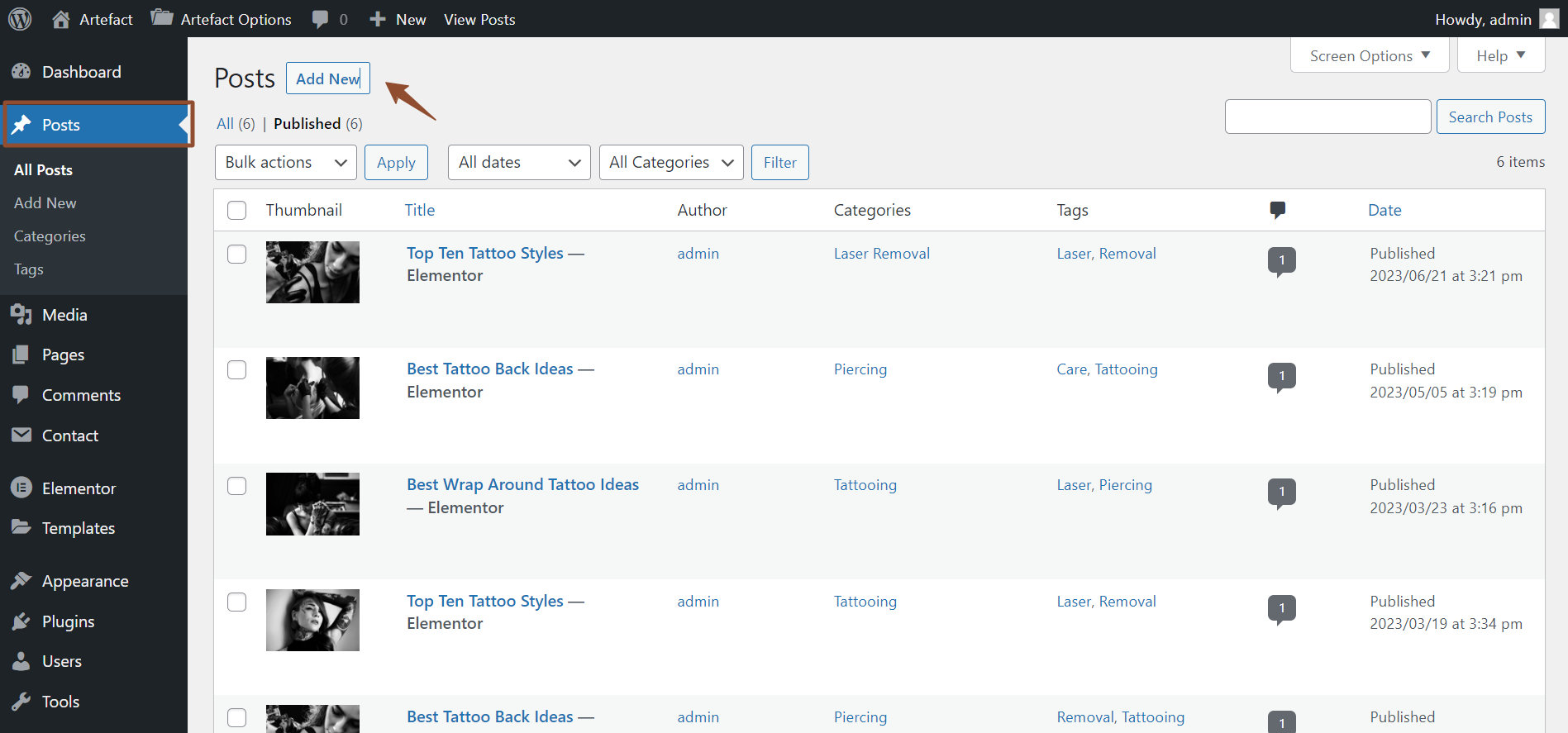 Create Post Item – Artefact Theme Documentation