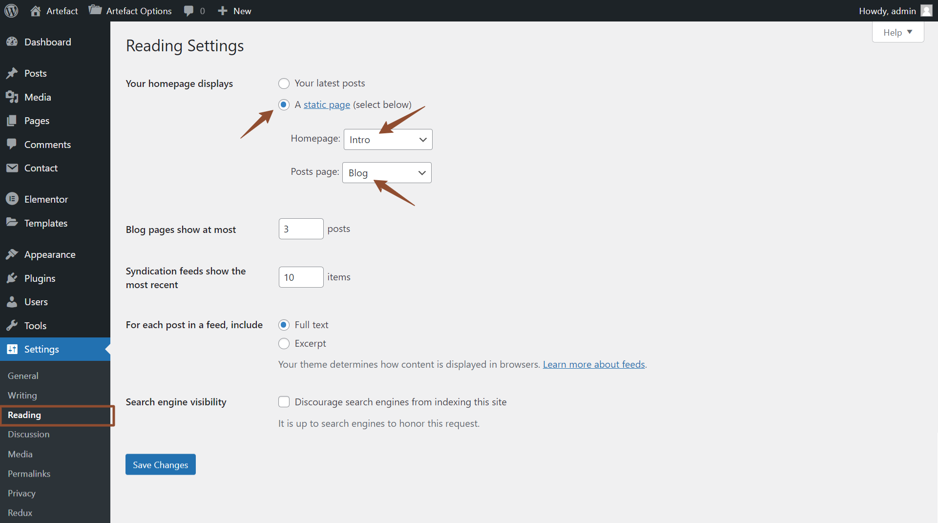 One Page/Scrolling Page Setup – Artefact Theme Documentation