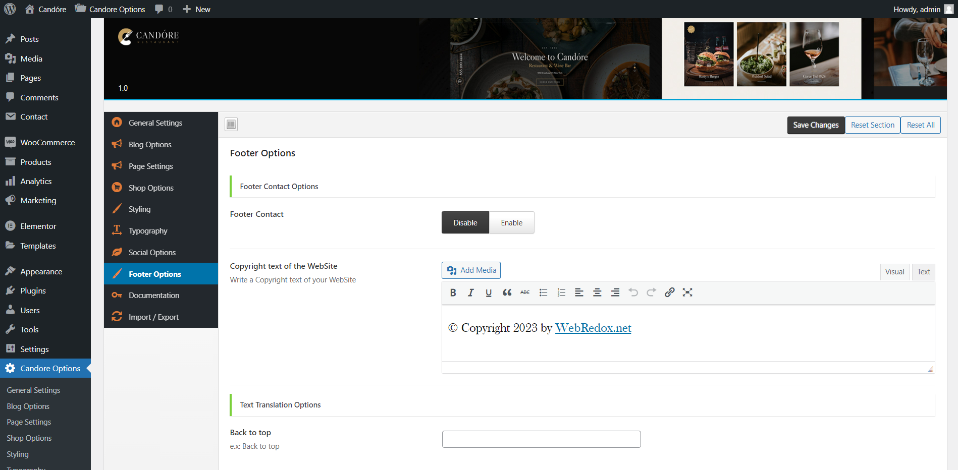 Footer Options – Candore